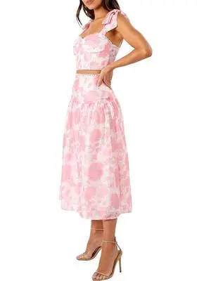 PETAL & PUP Elle Floral Top And Midi Skirt Set - Pink Floral