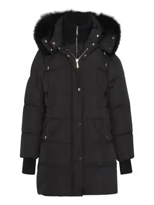 MOORER Quilted Down Jacket With Fur Hood - Black