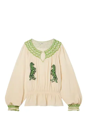 BODE Rearing Stallions Embroidered Blouse - White