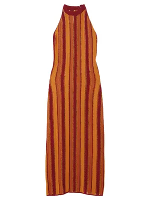 Escvdo Striped Crocheted Cotton Midi Dress - Orange