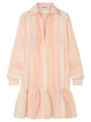 ADMONA Izaat Tiered Striped Gauze Shirt Dress - Orange
