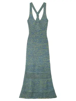 Escvdo Twist-back Pointelle-knit Cotton Maxi Dress - Blue