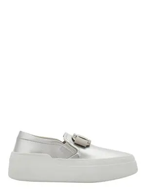 FERRAGAMO Vara Plate Slip-On Sneakers Silver