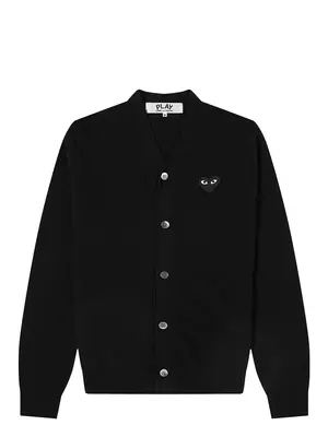 Play Comme Des Garcon Heart Patch V-neck Cardigan - Black