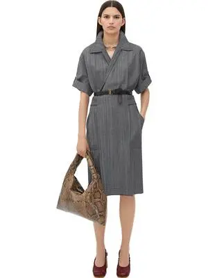 BOTTEGA  VENETA Bottega Veneta Viscose And Silk Midi Dress - Charcoal/nickel