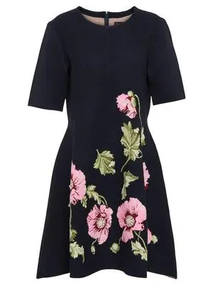 Oscar De La Renta Poppy Floral Jacquard Minidress - Blue