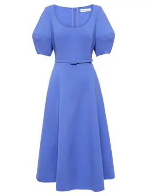 Oscar De La Renta Puff-sleeve Wool-blend Midi Dress - Blue