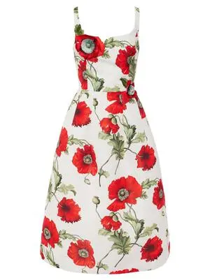 OSCAR DE LA RENTA Oscar De La Renta Poppy Embroidered Midi Dress