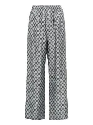 Gucci Gg Silk Twill Wide-leg Pants - Blue