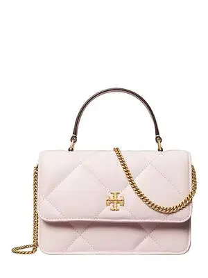 Tory Burch Mini Kira Diamond Quilt Top Handle Chain Wallet Rose Salt