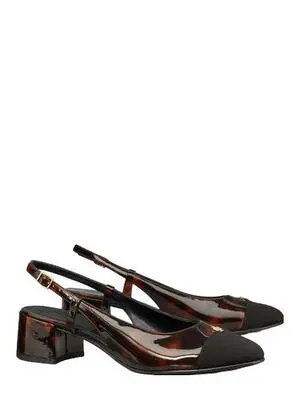 Tory Burch Tory Burch Cap-Toe Slingback Pumps Tortoise Patent/black