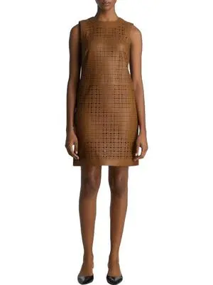 ST. JOHN St. John Collection Laser-Cut Leather Sheath Dress