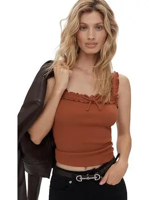 Maeve Dorrie Ruffled Cami Deep Rust