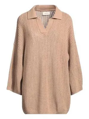 VICOLO Knitted Sweater With Camp Collar Beige