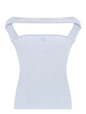 COURREGES Cut-out Ribbed Knit Top - Grey