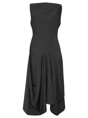 Goen.j Twisted-shoulder Draped Midi Dress - Grey