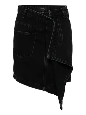 Goen.j Asymmetric Draped Denim Skirt - Black