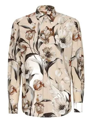 Dolce & Gabbana Floral-print Poplin Shirt - Neutrals