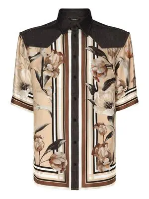 Dolce & Gabbana Floral-print Denim Shirt - Brown