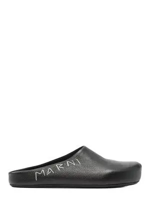 Marni Logo-embroidered Slippers - Black