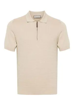 Canali Zip-up Cotton Polo Shirt - Neutrals