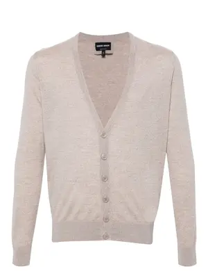 Giorgio Armani V-neck Virgin Wool Cardigan - Neutrals