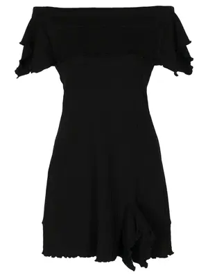 Goen.j Off-shoulder Ruffle-trim Mini Dress - Black