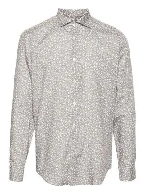 Canali Floral-print Poplin Shirt - White