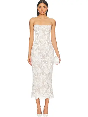 V. CHAPMAN Capulet Midi Dress - White Chantilly Lace