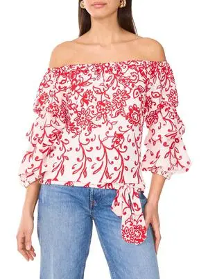 Vince Camuto Off-the-shoulder Floral Print Blouse - Ultra Red