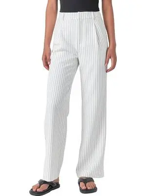 GREY LAB Pinstripe High-waist Wide-leg Trousers - White Black Stripe