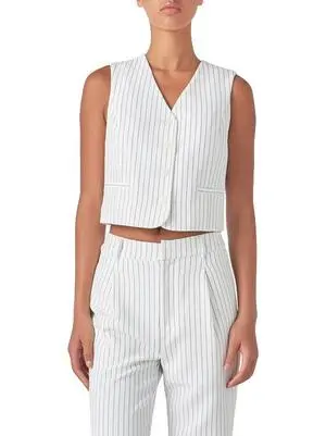 GREY LAB Pinstripe Cropped Vest - White Black Stripe