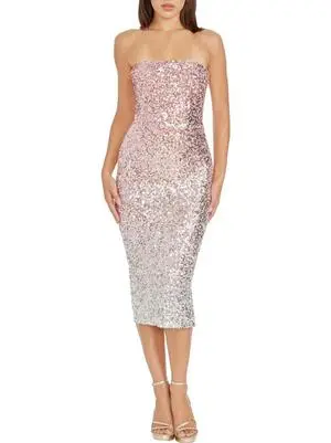 Dress The Population Viviana Sequin Strapless Cocktail Dress - Blush Multi