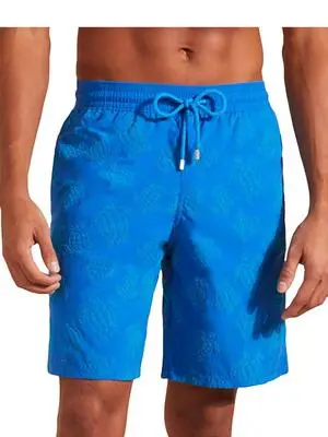 Vilebrequin Okoa Flock Vendome Turtles Print 7" Swim Trunks - Palace Blue