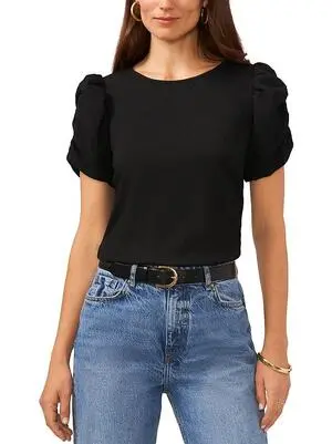 Vince Camuto Crewneck Top With Gathered Sleeves - Rich Black