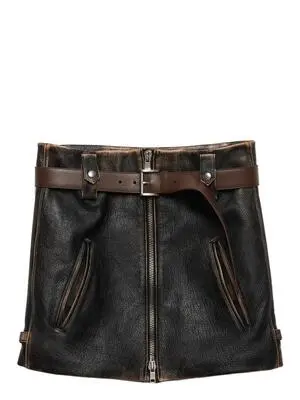Prada Leather Miniskirt - Black