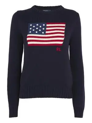 Polo Ralph Lauren Cotton American Flag Sweater - Navy
