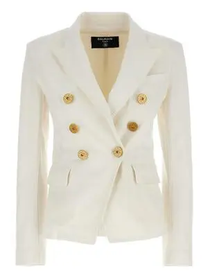 Balmain Double-breasted Denim Blazer - White