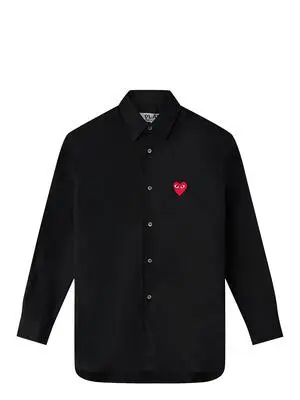 Play Comme Des Garcon Long-sleeve Woven Button Down Shirt With Red Heart - Black
