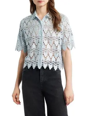 FRAME Lace Button-up Shirt - Sky Blue