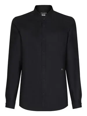 Dolce & Gabbana Logo-plaque Linen Shirt - Black
