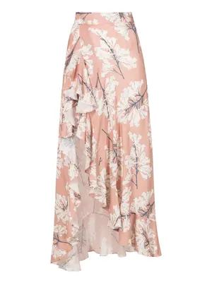 CLUBE BOSSA Delloref Floral Asymmetric Skirt - Brown