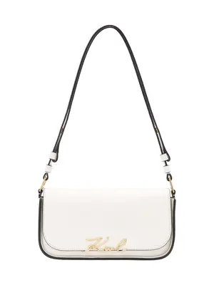 Karl Lagerfeld Signature Leather Crossbody Bag - White