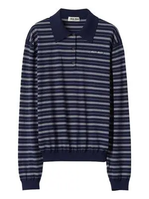 Miu Miu Logo-print Striped Polo Top - Blue
