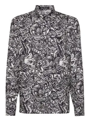 Philipp Plein Tattoo-print Silk Shirt - Black