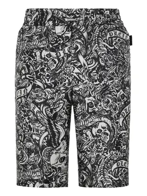 Philipp Plein Tattoo-print Silk Shorts - Black