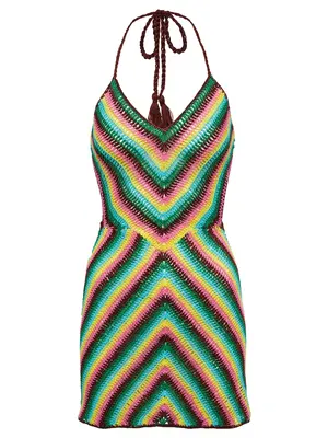 Anna Kosturova Striped Crochet Cotton Minidress - Multicoloured