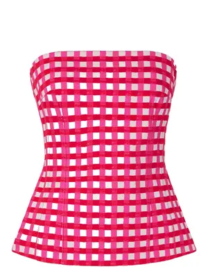 EMILIA WICKSTEAD Emilia Wickstead Kerina Strapless Checked Denim Bustier Top Bright Pink