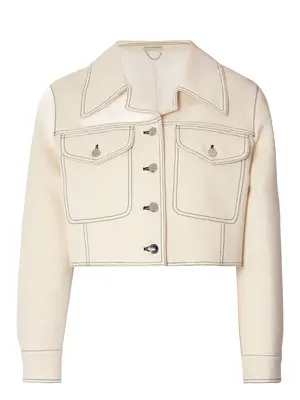 EMILIA WICKSTEAD Emma Cropped Topstitched Cotton-blend Canvas Jacket - Ivory