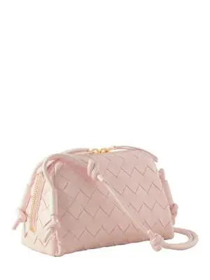 Bottega Veneta Concert Pouch Intrecciato Leather Shoulder Bag - Pink